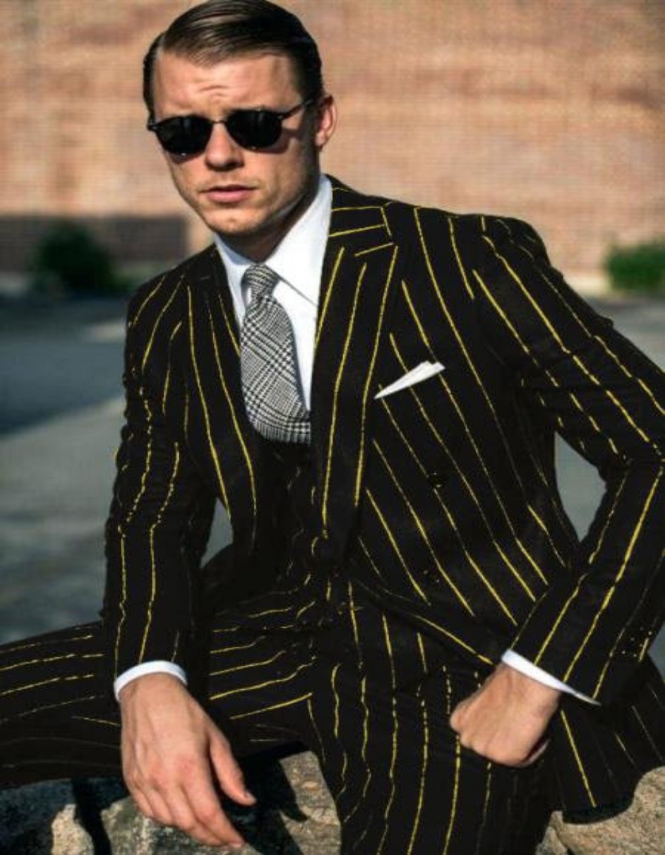 Mens 2 button Gangster Pinstripe Suit in Black & Red — USA Men's Outlet