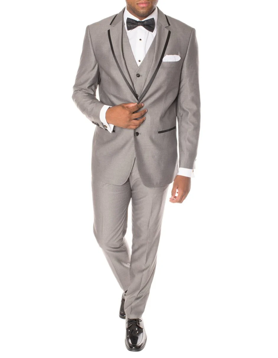 Gray Prom Suit - Grey Sharkskin Trim Tuxedo Grey Prom Suit — USA Men's ...