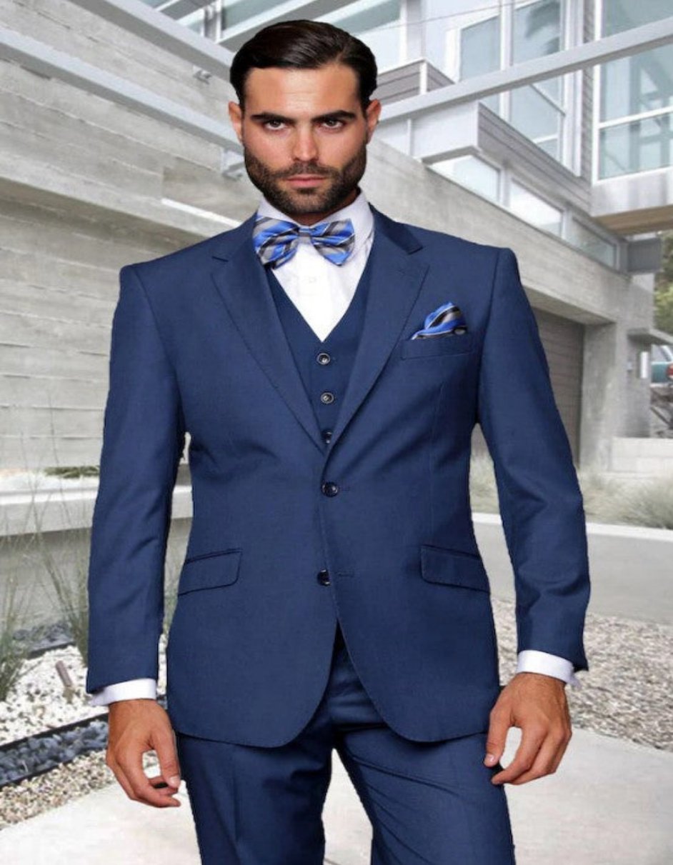 Big and Tall Suit - 3 PC Indigo Extra Long Modern Fit Suit — USA Men's ...
