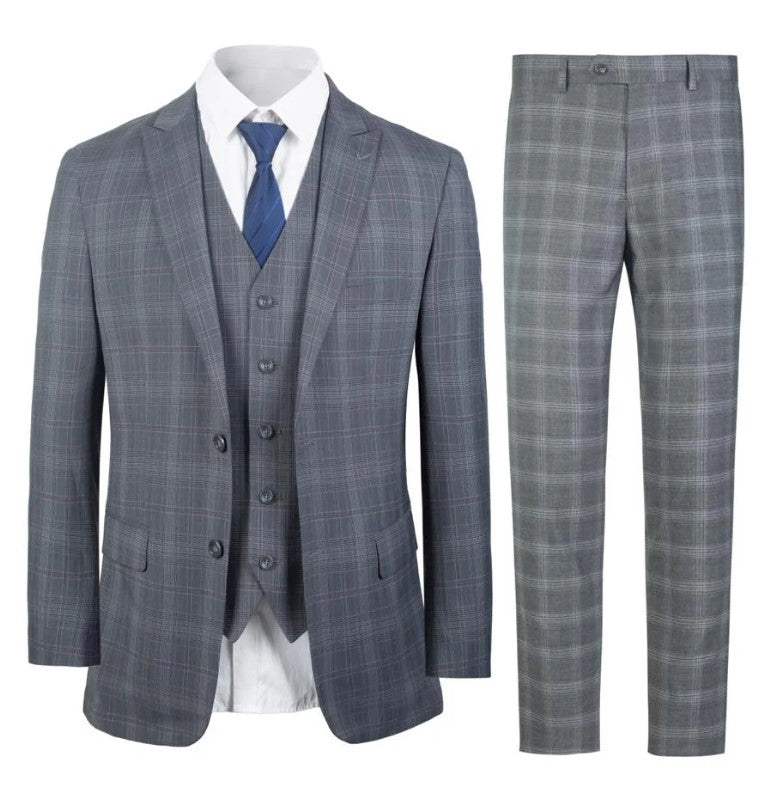 Mens Light Gray Checker Suit — USA Men's Outlet