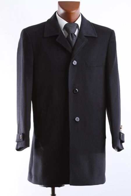 Men's Dress Coat Wool Cashmere 3/4 Length Black Winter Coat — USA Men's ...