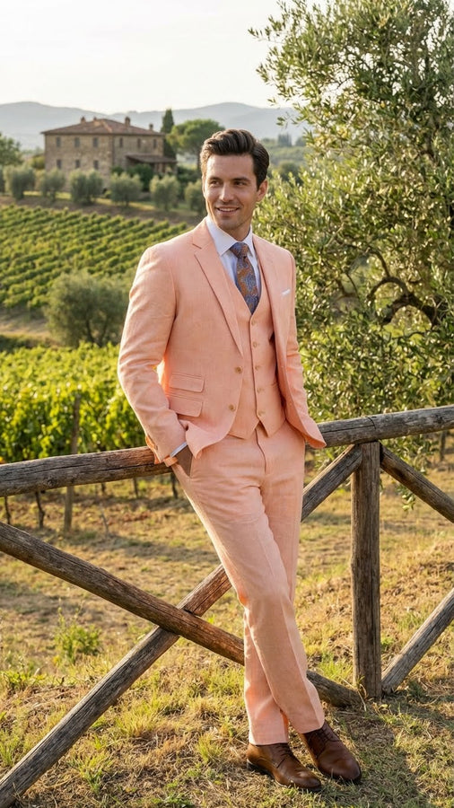 Men’s Light Peach 3 Piece Suit Set with Vest, Prom Wedding Dress Suit ...