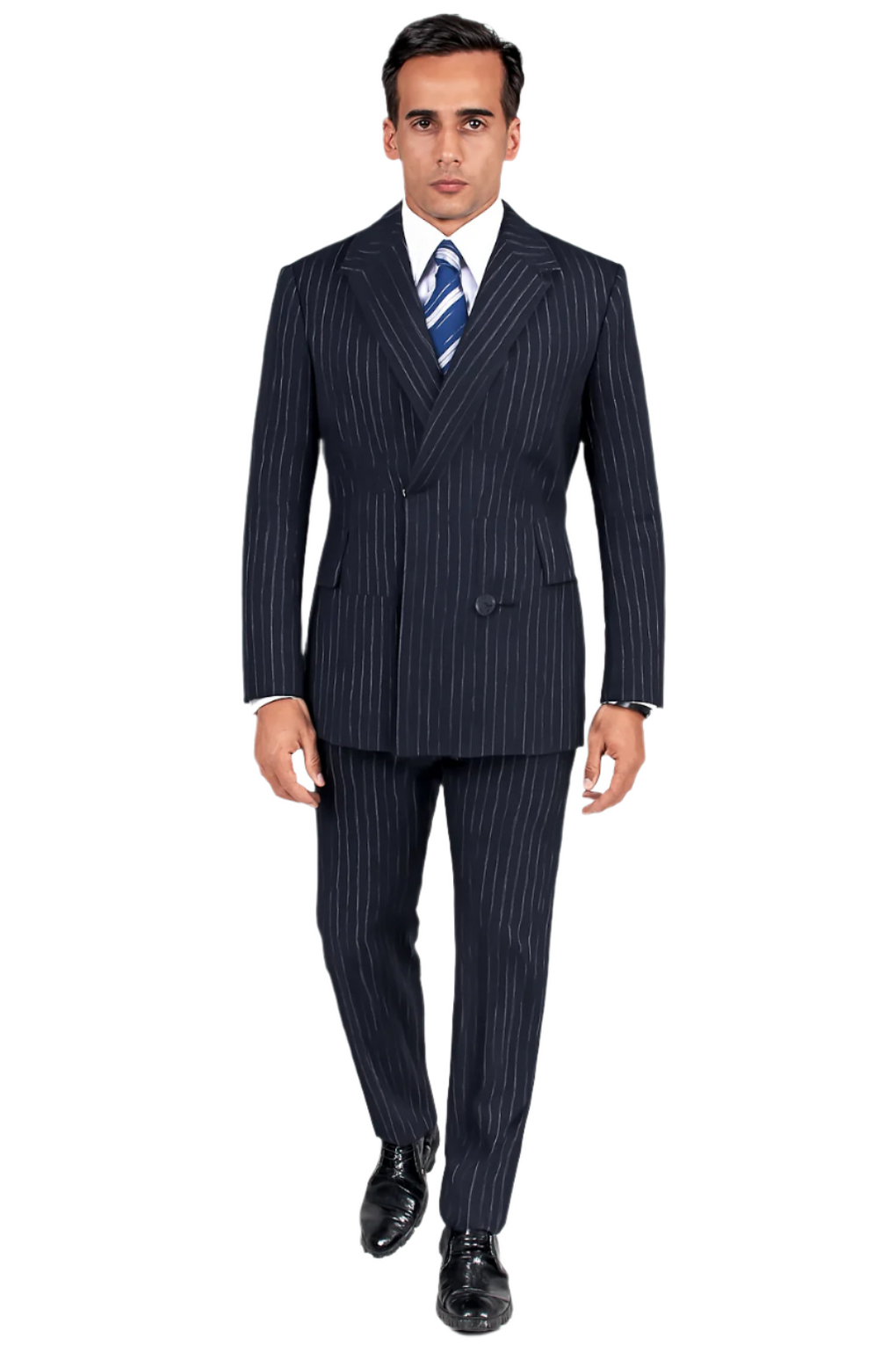 "Vinci Men's Double-Breasted Navy Gangster Bold Pinstripe Suit" — USA ...