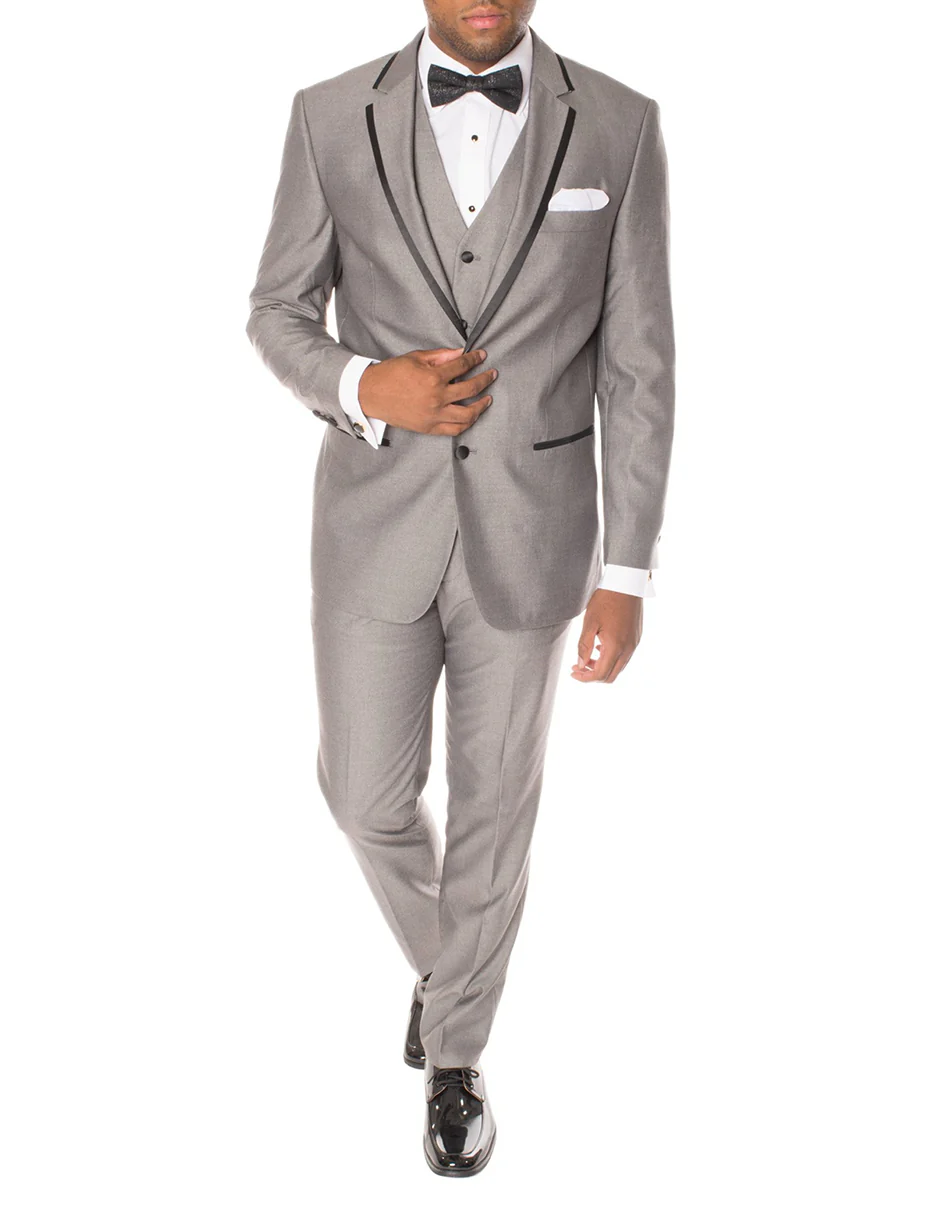 Gray Prom Suit - Mens 2 Button Satin Trim Prom Tuxedo in Grey & Black ...