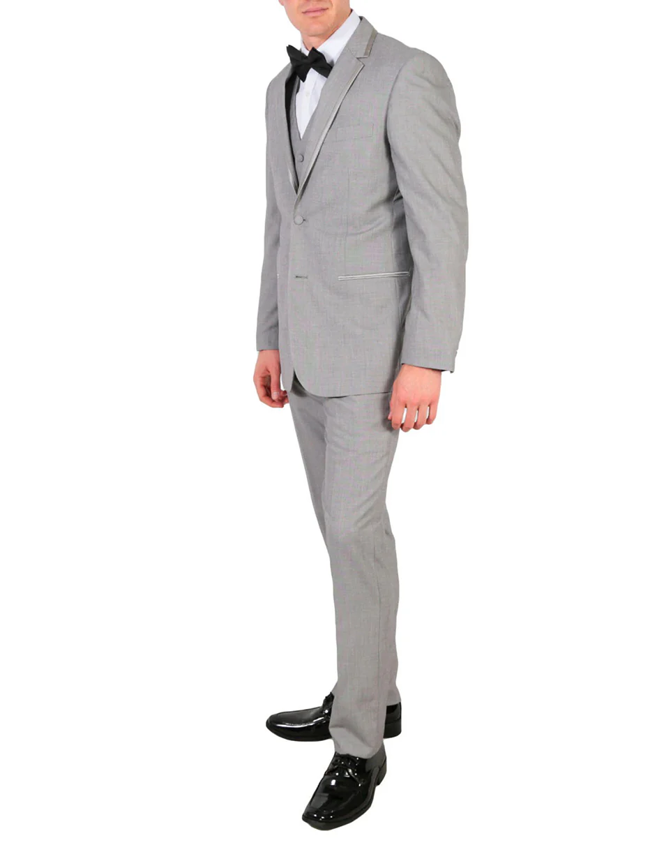 Gray Prom Suit - Mens 2 Button Satin Trim Wedding and Prom Tuxedo in G ...