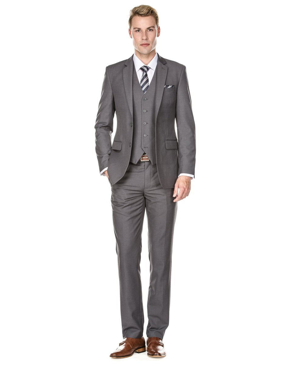 Mens Savvy Slim Vested Suit Grey — USA Men's Outlet
