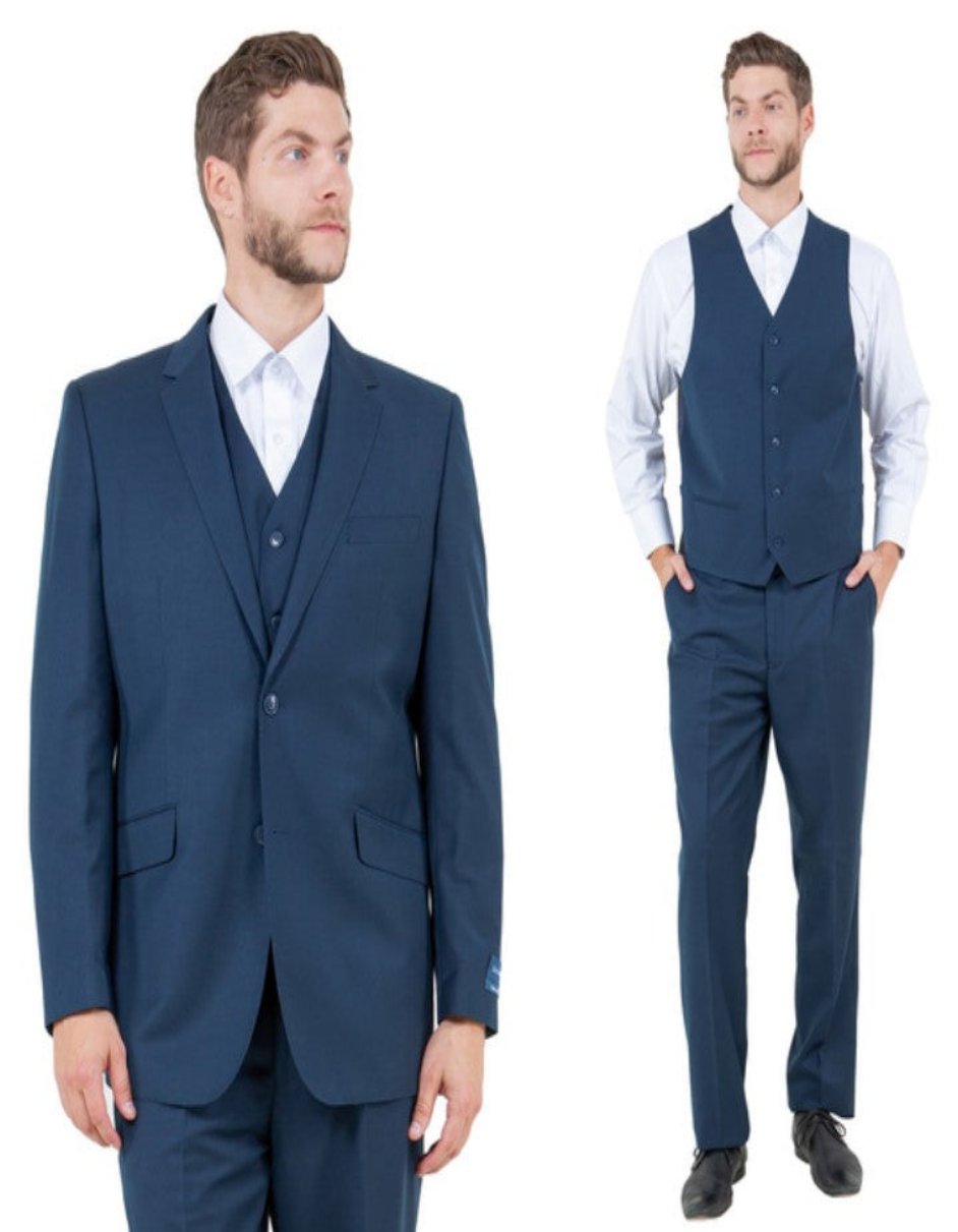 Modern Fit 3pc Wool Mens Suit Set Indigo — USA Men's Outlet