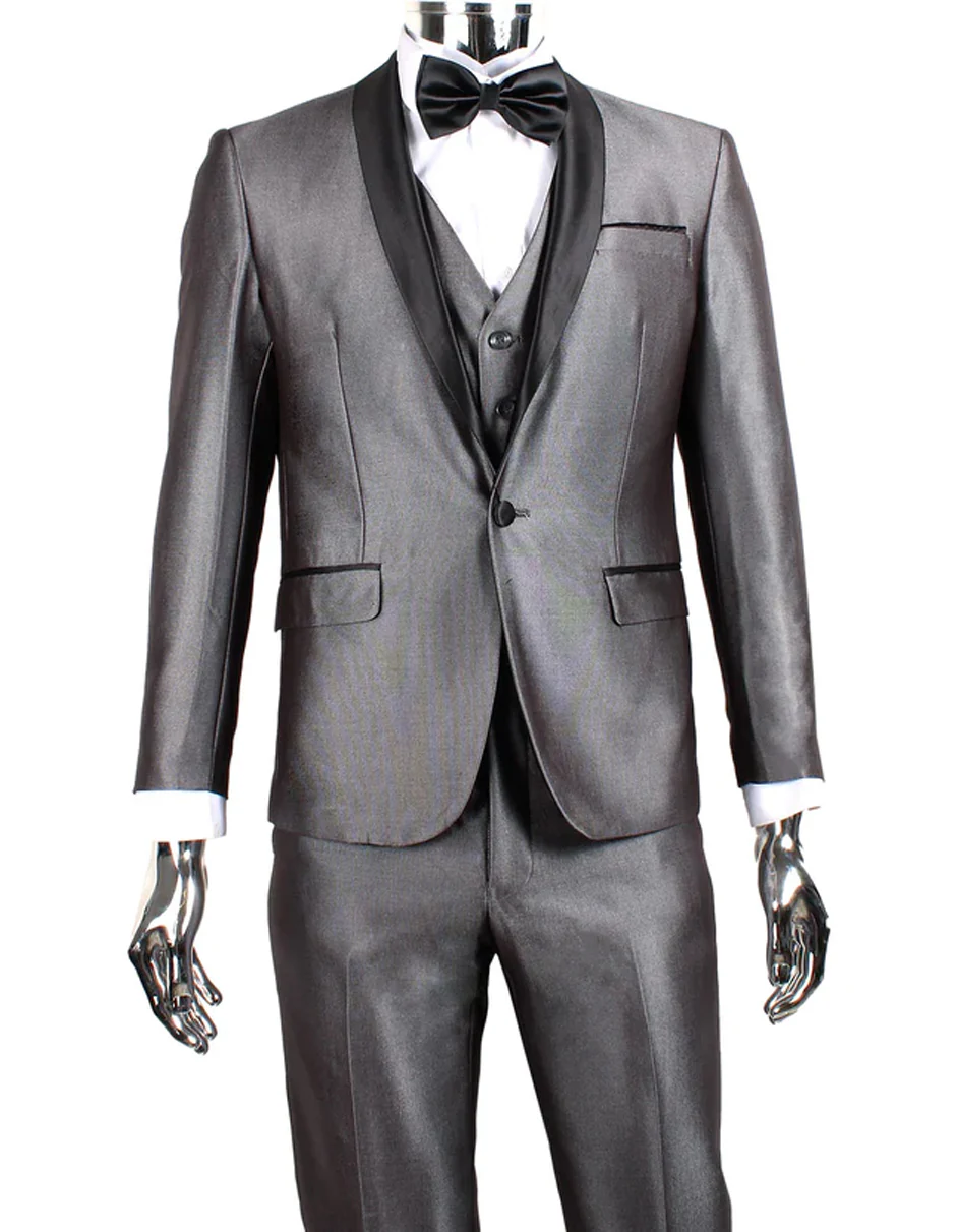 Gray Prom Suit - Mens 1 Button Shawl Lapel Vested Wedding | Prom Tuxed ...