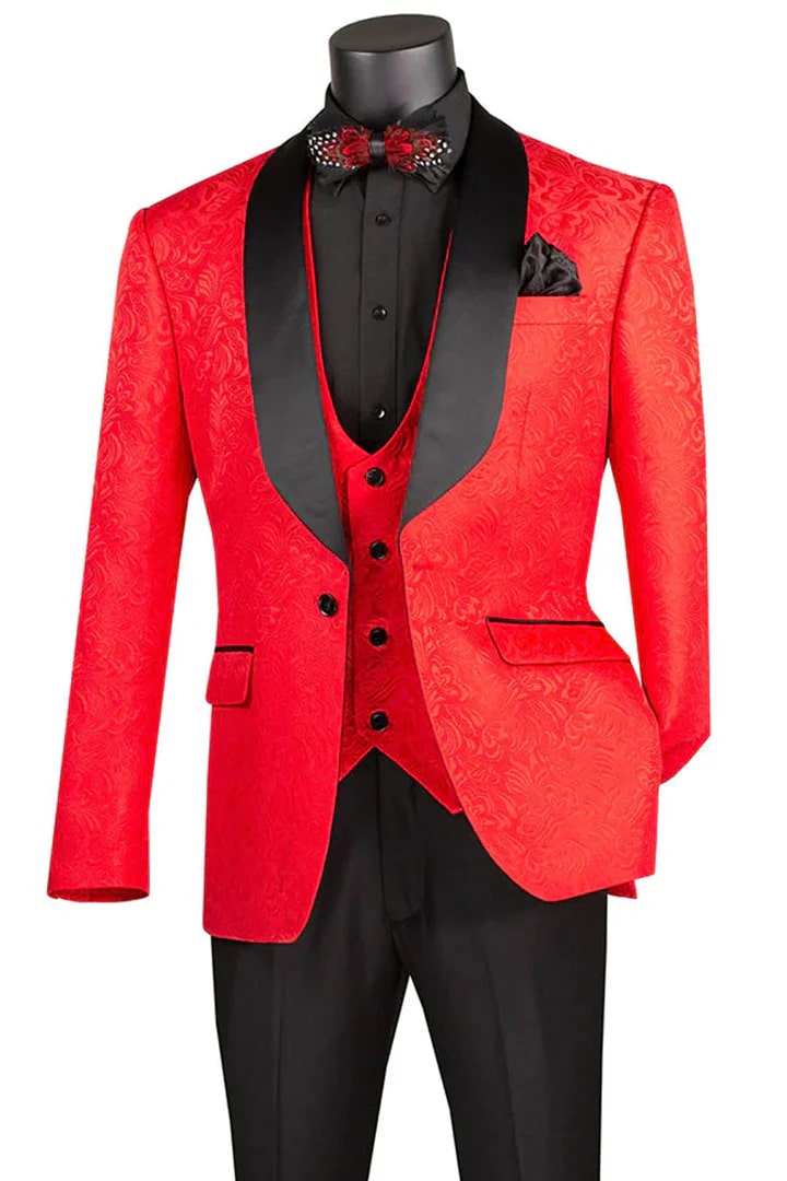 Red Prom Tuxedo Suit - Red Wedding Suit - Men's Slim Fit Vested Paisle ...