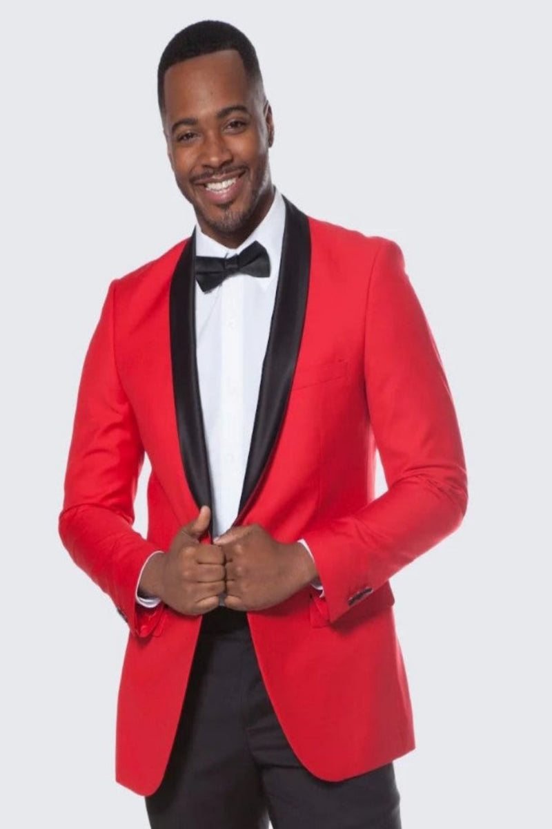 Red Tuxedo Jacket with Black Center Vent Satin Shawl Lapel Slim Fit ...