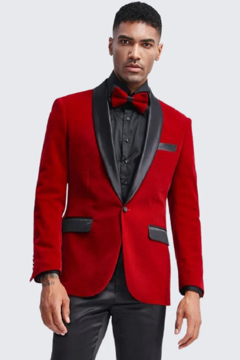 Red Velvet Tuxedo Jacket Slim Fit with Shawl Lapel - Wedding - Prom ...