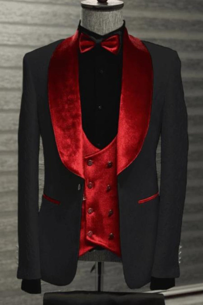 Black And Red Velvet Lapel Tuxedo - Red Wedding Tuxedo - Two Toned ...