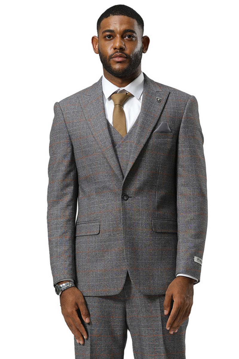 Men's Stacy Adams One Button Peak Lapel Suit With Double Breasted Vest ...