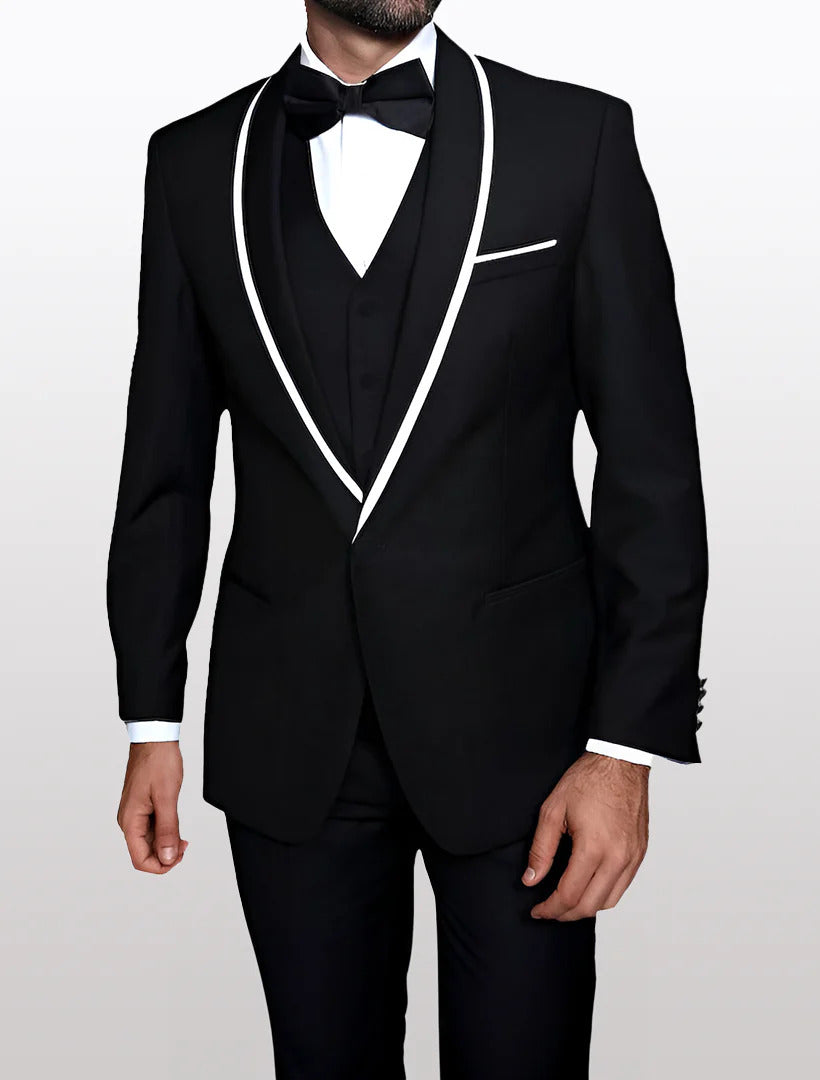 Statement Men's Black with White Lapel Vested 100% Wool Tuxedos — USA ...