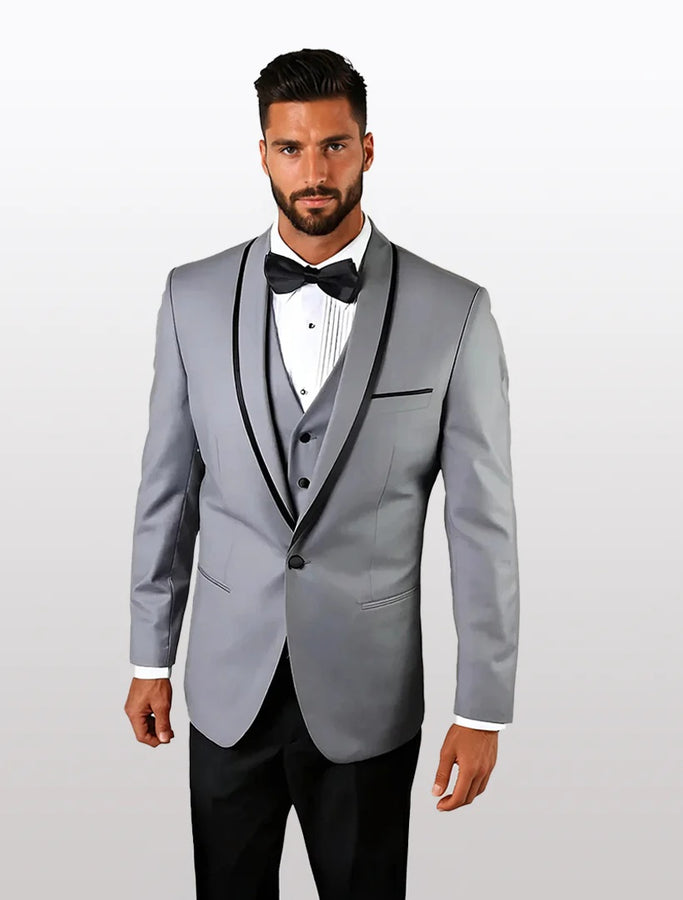 Statement Men's Grey with Black Lapel Vested 100% Wool Tuxedos — USA ...