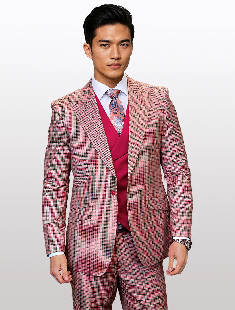 Statement Men's Red Graphic Modern Fit 100% Wool Vested Suits — USA Men ...