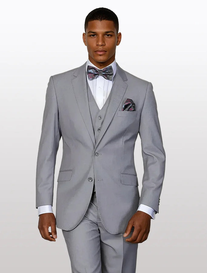 Statement Men's Solid Grey Modern Fit 100% Wool Vested Suits — USA Men ...