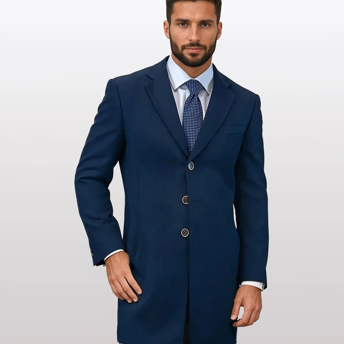 Statement Men's Solid Navy 100% Wool Over Coats — USA Men's Outlet