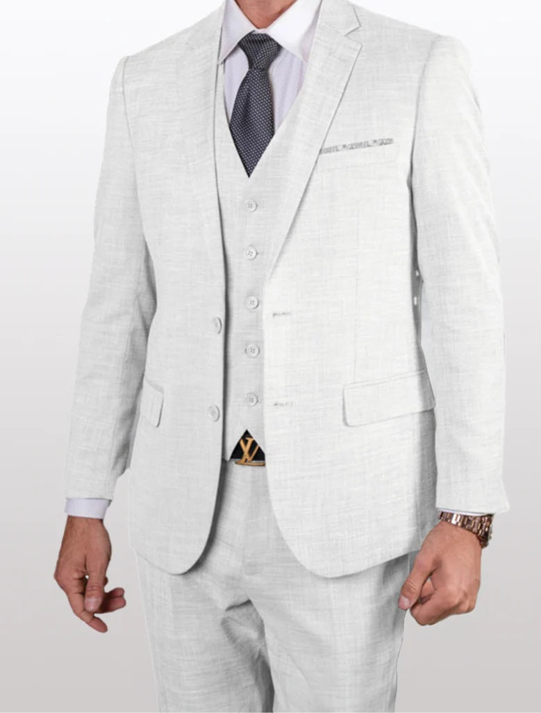 Statement Men's White 100% Wool Slim Fit Vested Suits — USA Men's Outlet