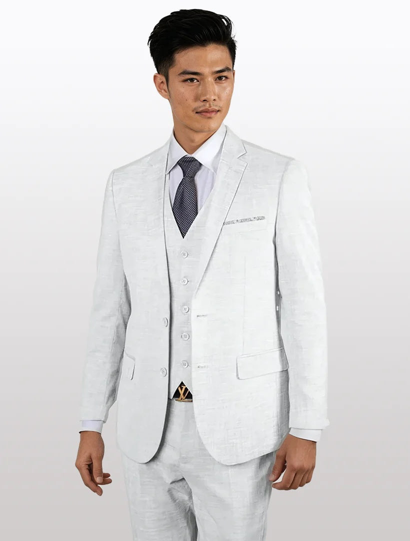 Statement Men's White 100% Wool Slim Fit Vested Suits — USA Men's Outlet