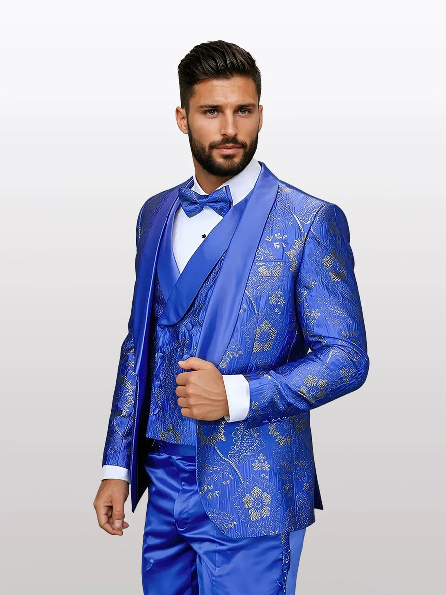 Statement Men's Royal Blue Patterned Vested Tuxedos with Bowtie — USA ...