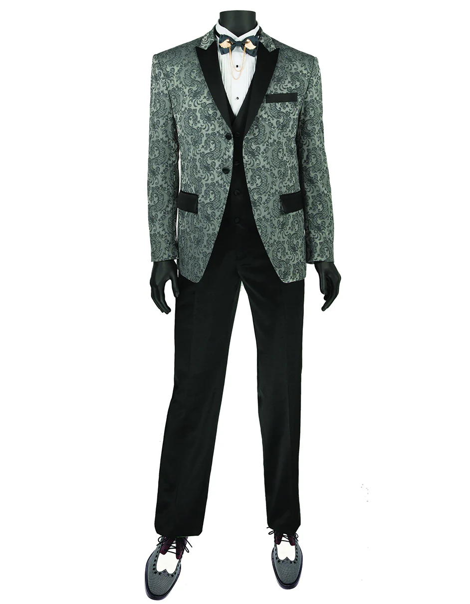 Gray Prom Suit - Mens 2 Button Paisley Tuxedo in Grey — USA Men's Outlet