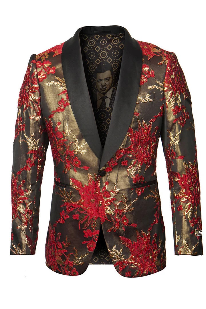 Red Prom Tuxedo Suit - Red Wedding Suit -Men's Shiny Satin Paisley Pro ...