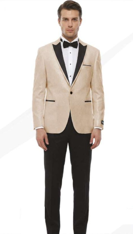 Men’s Tan Tuxedo Blazer with Black Lapel – Formal Dinner Jacket Suit ...