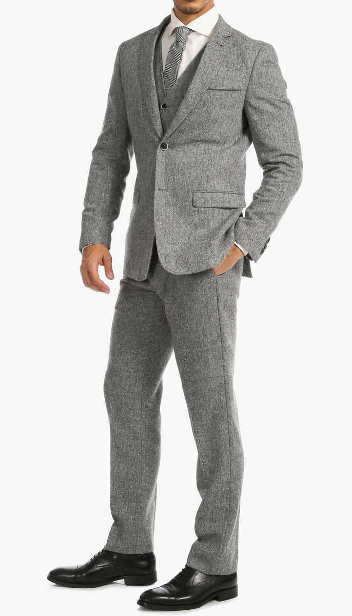 Men’s Grey Tweed Three Piece Suit – Vintage British Fabric Slim Fit We ...
