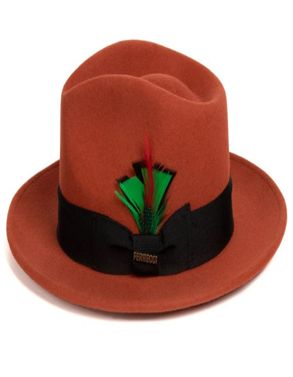 Rust Dress Hat 1920s Fedora Style - Mens Classic Wool Fedora Dress Hat — USA Men's Outlet