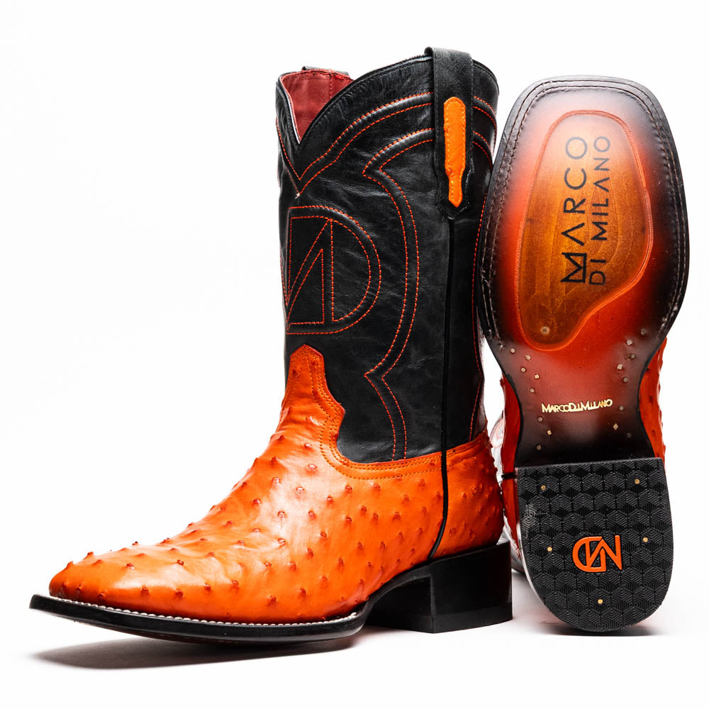 Marco Di Milano Alabama Orange Ostrich Quill Square Toe Cowboy Boots ...