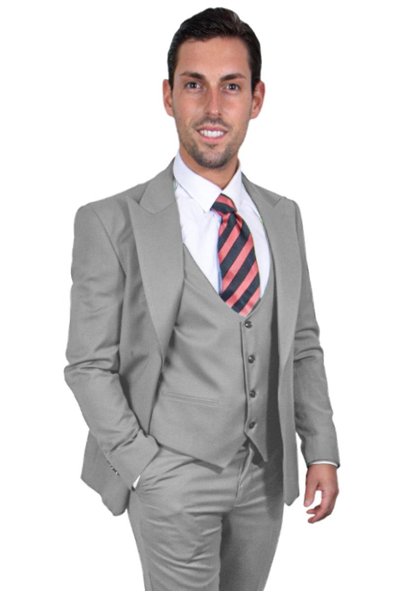Answer: Men's Light Grey Vest One-Button Suit by Stacy Adams — USA Men ...