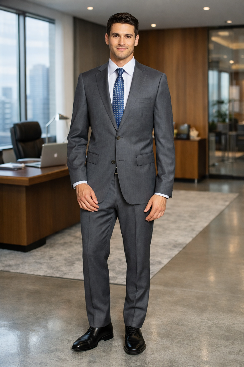 Bertolini 2PC Gray Two-button Suit Wool & Silk — USA Men's Outlet