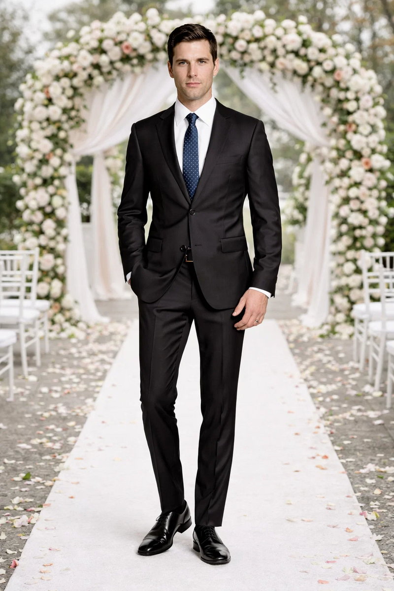 Bertolini Wool & Silk 2Pc 2 Buttons Black or Charcoal — USA Men's Outlet