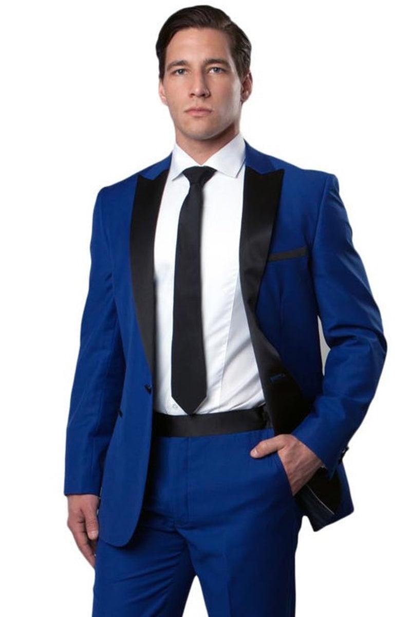 Bryan Michaels Men's Royal Blue Slim Fit Wedding Tuxedo with Peak Lape ...