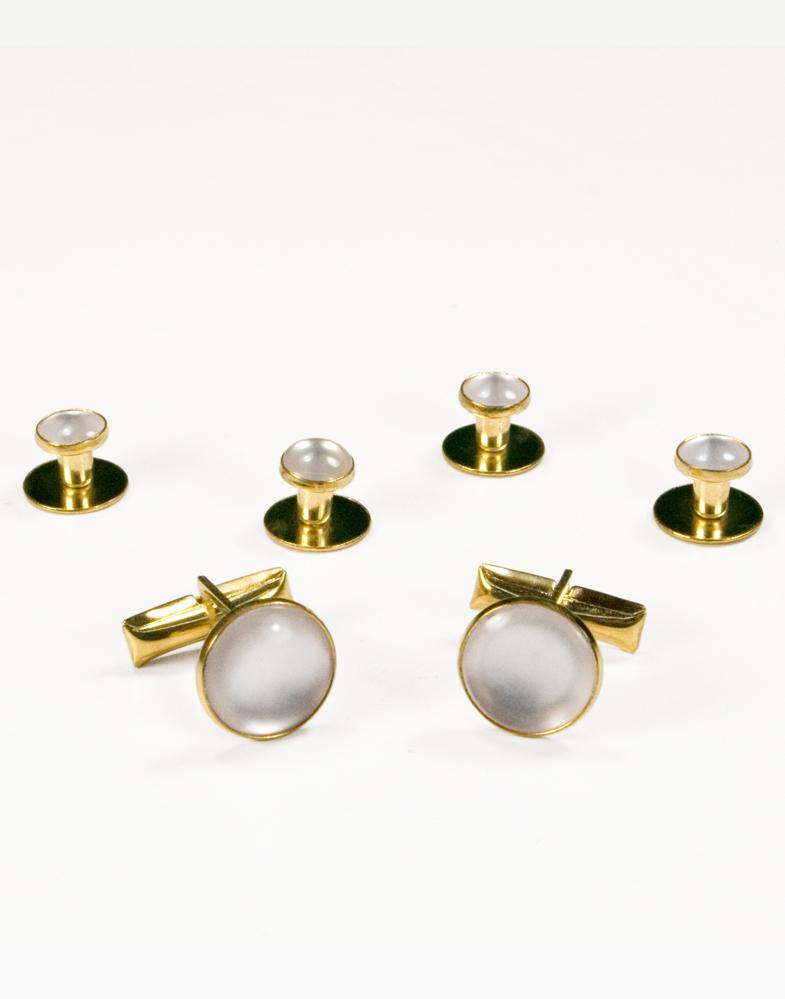 Basic White with Gold Trim Studs and Cufflinks Set — USA Men's Outlet