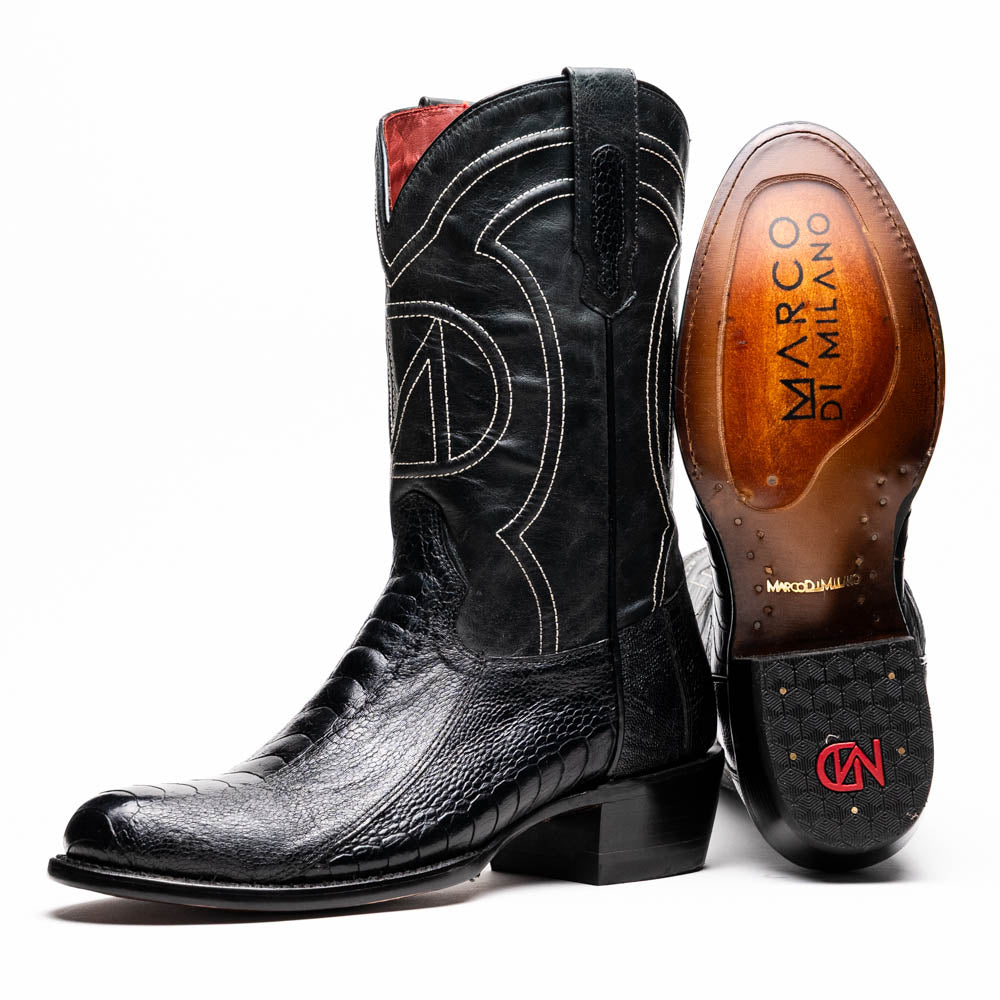 Marco Di Milano Denver Black Ostrich Leg Round Toe Cowboy Boots — USA ...