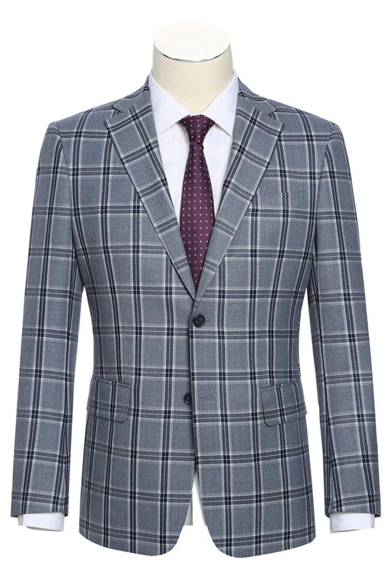 Men's Grey Windowpane Plaid Slim-Fit Suit — USA Men's Outlet