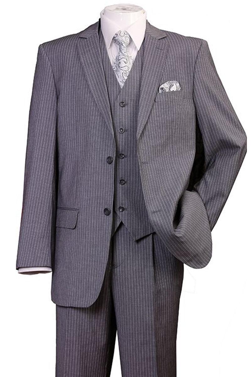 Fortino Landi '1920s Gangster' Grey Pinstripe Vested Suit - 2 Button ...