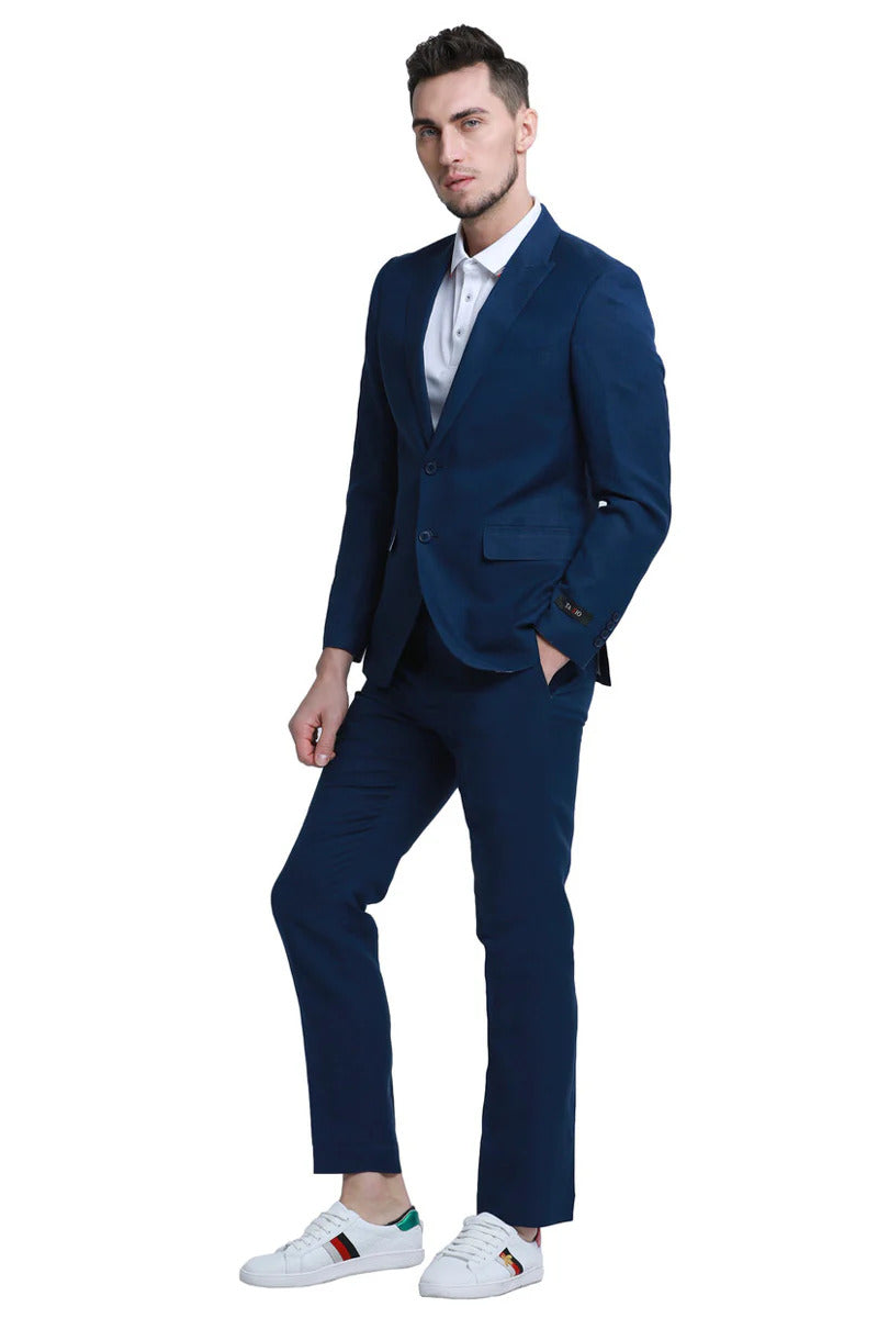Men's Two Button Peak Lapel Summer Linen Style Beach Wedding Suit in N ...