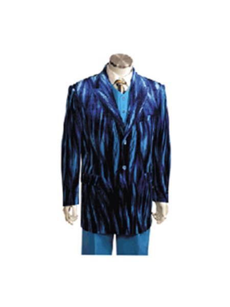 Men's Entertainer Blue Velvet Sparkly Cool Zebra Print Suit w Vest Bol ...