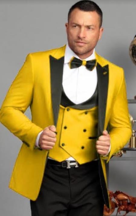 Ultra Slim Fit Prom Tuxedos - Yellow Prom Suits with Double — USA Men's ...