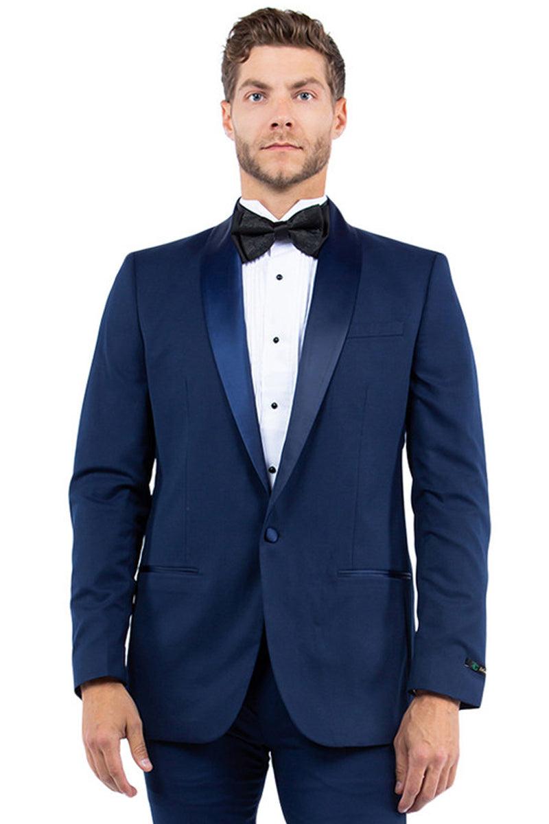 Men's Navy One-Button Shawl Lapel Tuxedo Jacket by Zegarie - Modern Fi ...