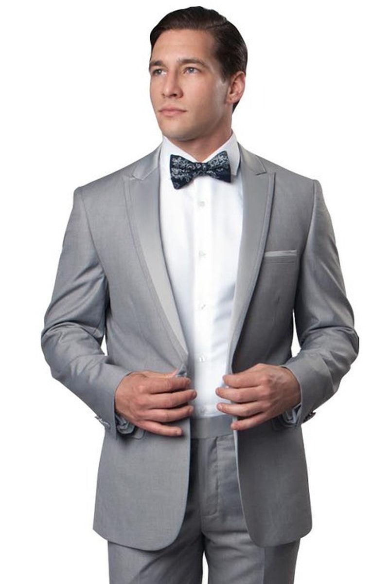Elegant Men's Slim Fit Tuxedo for Prom and Weddings: Light Grey with S ...