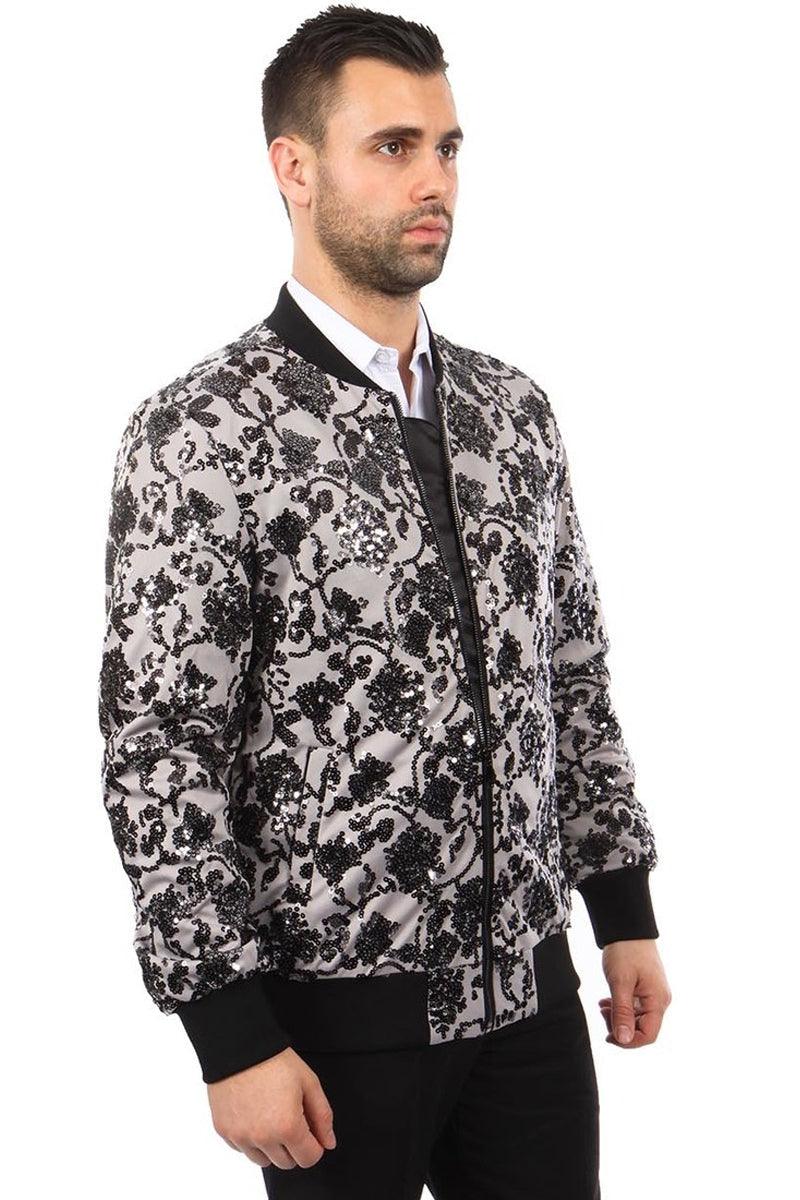 Men's Tazio Sequin Paisley Bomber Jacket, Grey & Black — USA Men's Outlet