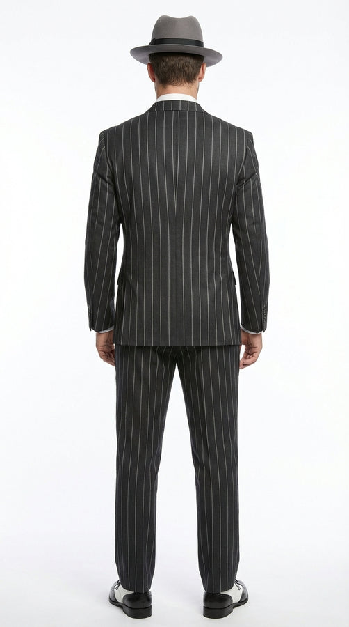 Mens Black Pinstripe AI Capone Suit – Vintage 1920s Gangster Style Thr ...