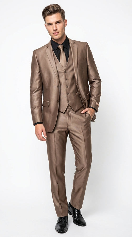 Men’s Bronze Brown Mocco 3 Piece Suit – Modern Formal Suit Set for Wed ...