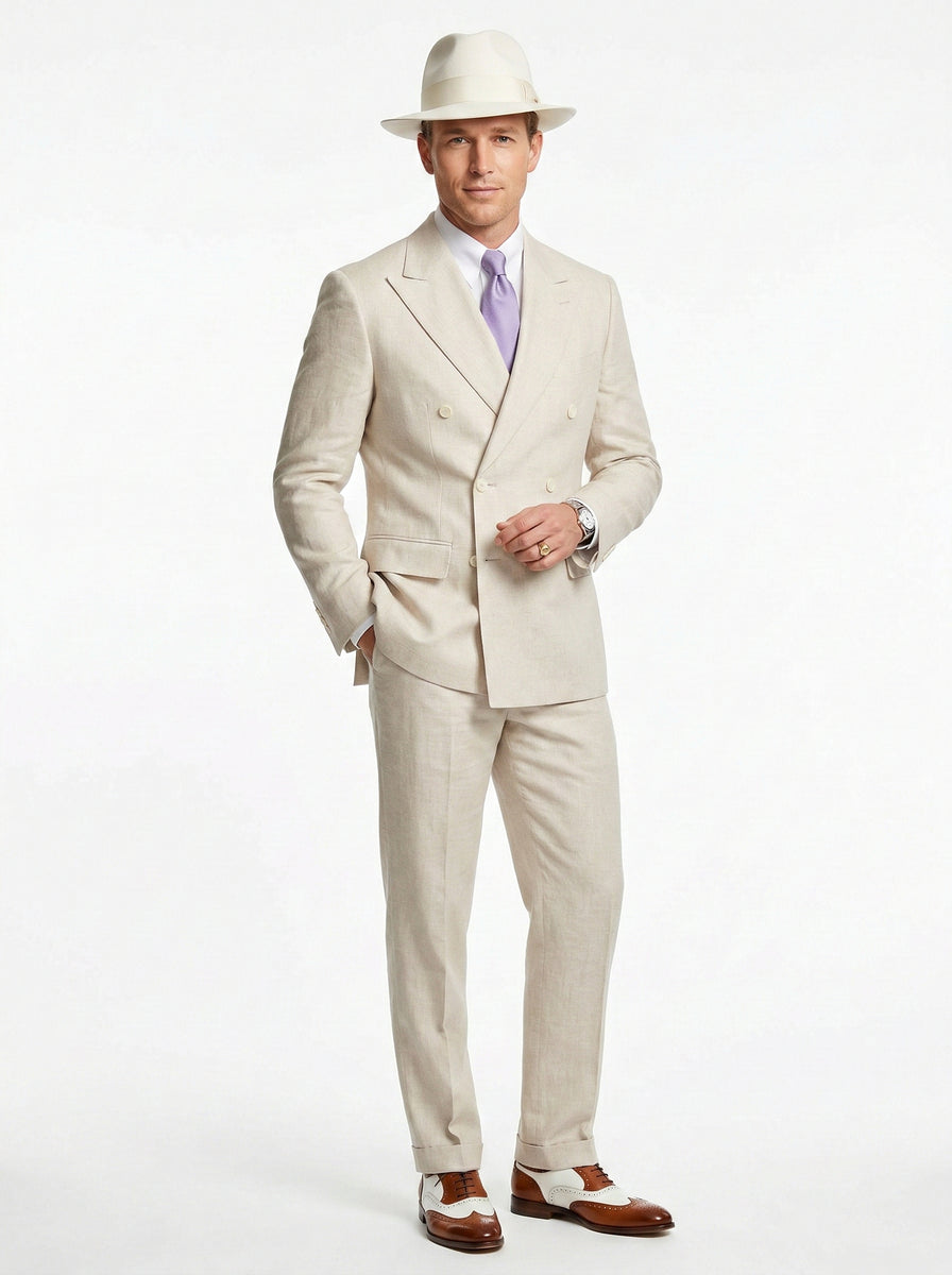 Mens Ivory Off White Double Breasted AI Capone Suit – Classic 1920s Vi ...