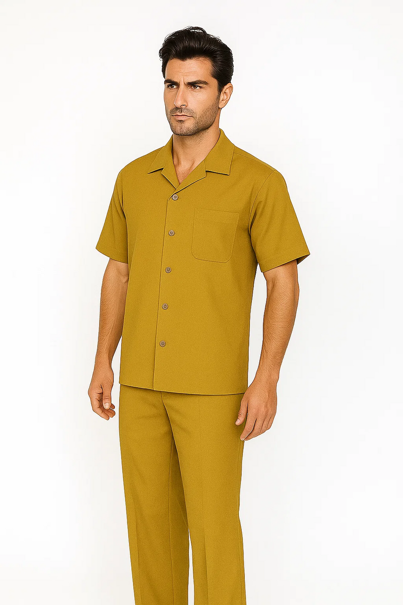 Mens Walking Suit in Color Mustard Leisure Suit Casual Matching Shirt ...