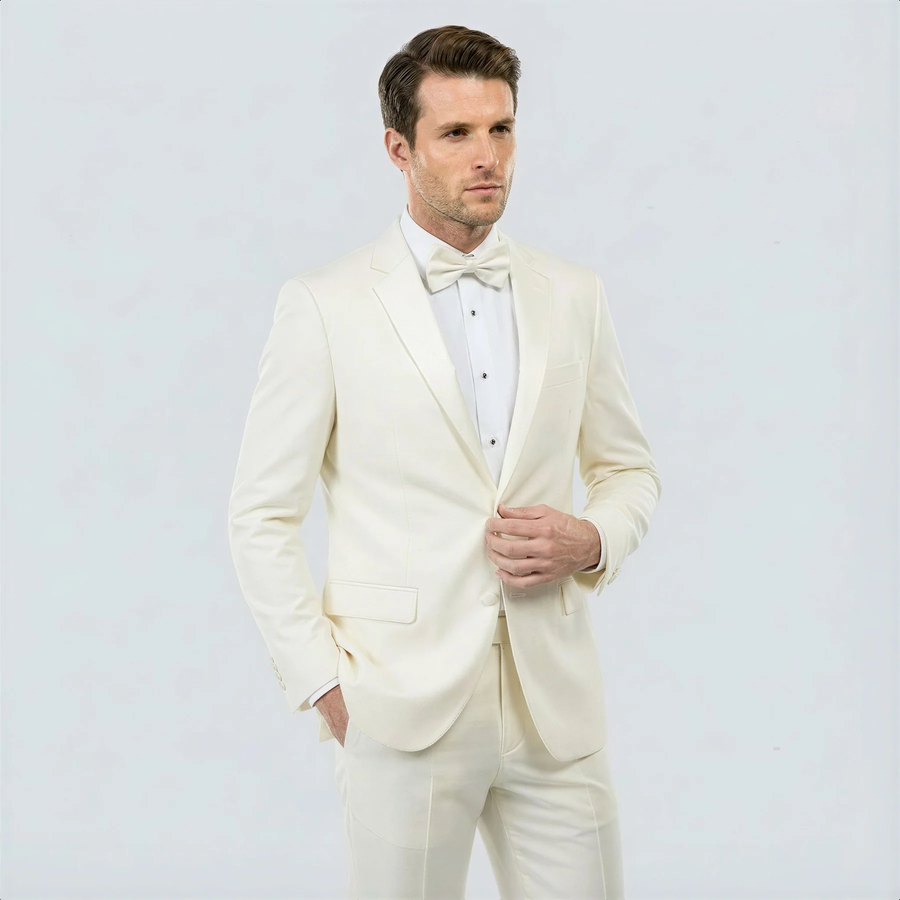 Ivory Tuxedo with Satin Notch Lapel – Wedding and Prom — USA Men's Outlet